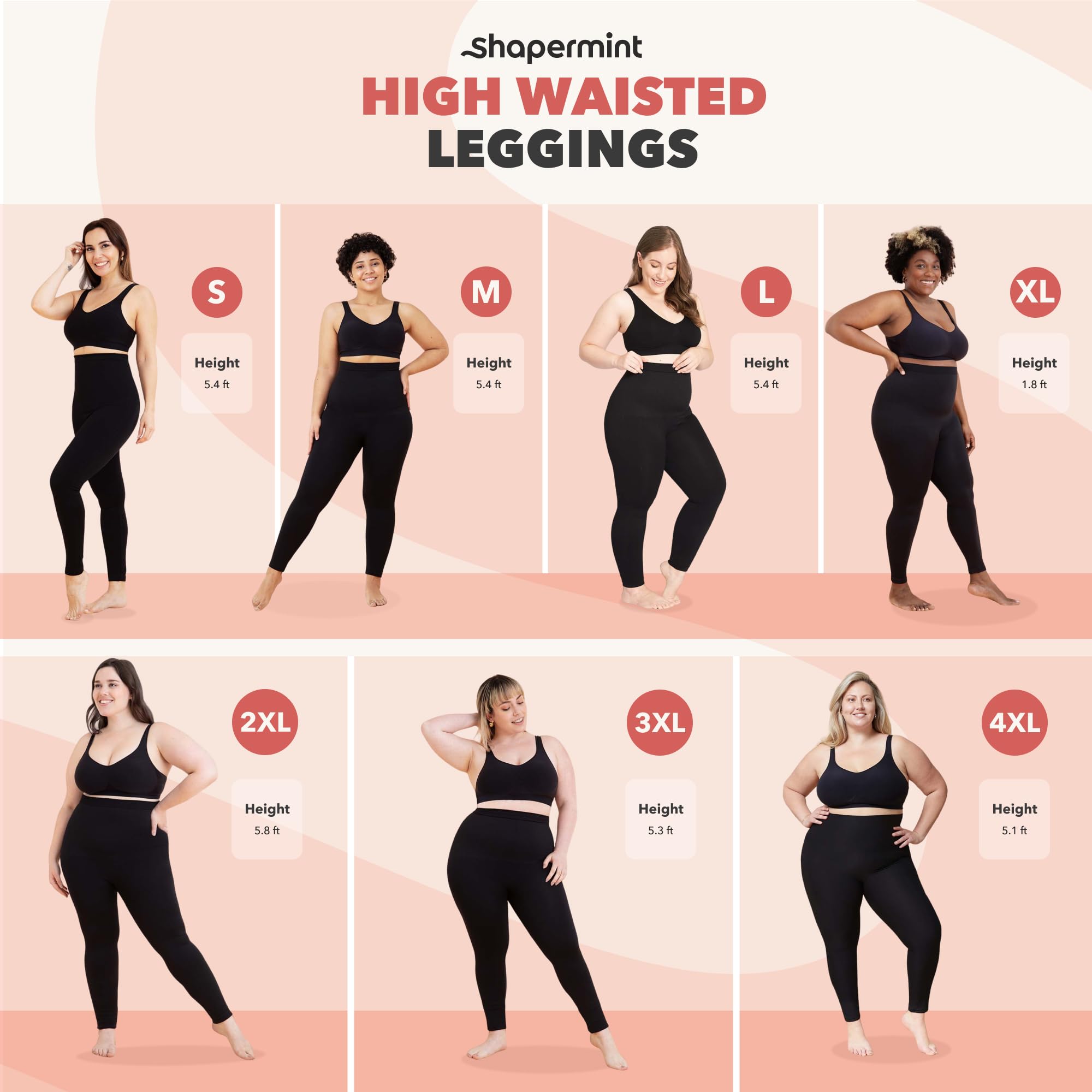 SHAPERMINT Leggings for Women Tummy Control - High Waisted Shapewear Leggings, Womens Plus Size, Thick Non-See-Through Black