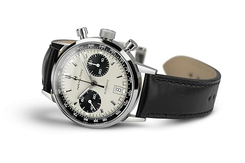 Hamilton Watch American Classic Intra-Matic Auto Chrono | Swiss Made | 40mm Stainless Steel Case | White Dial Analog Watch | Black Leather Strap (Model: H38416711)