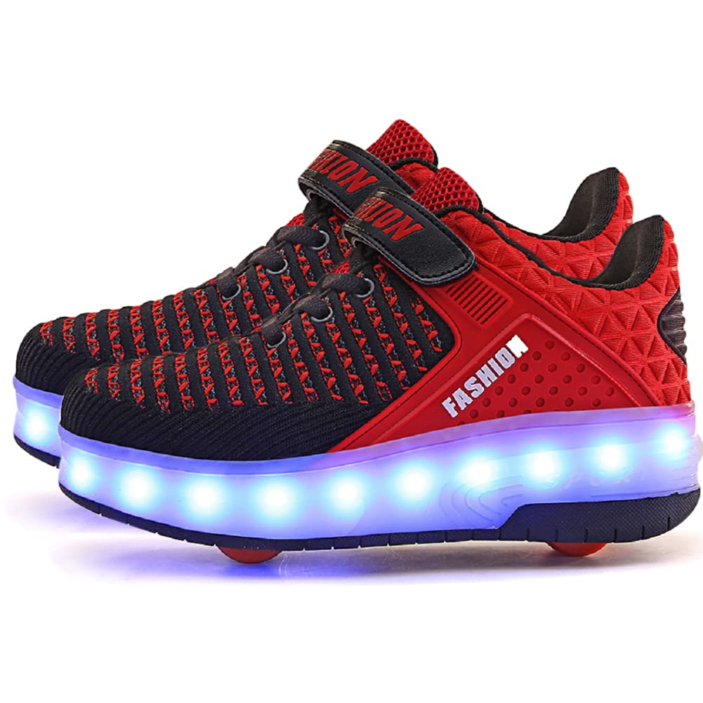 AIkuass Roller Shoes USB Rechargeable Wheely Shoe LED Light Up Skate Shoes Breathable Sport Sneakers for Boys Girls Christmas Thanksgiving Gifts