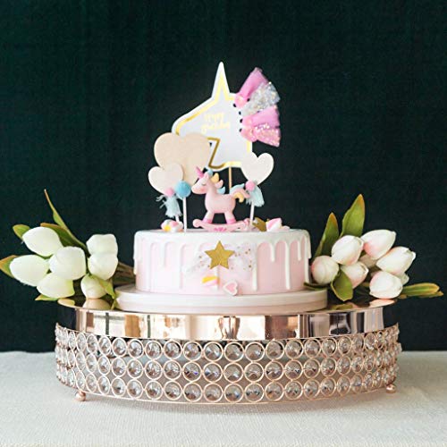 Tableclothsfactory Rose Gold Grand Wedding Beaded Crystal Metal Cake Centerpiece Stand Wedding Party Rise Cake Stand - 15.5" Diameter