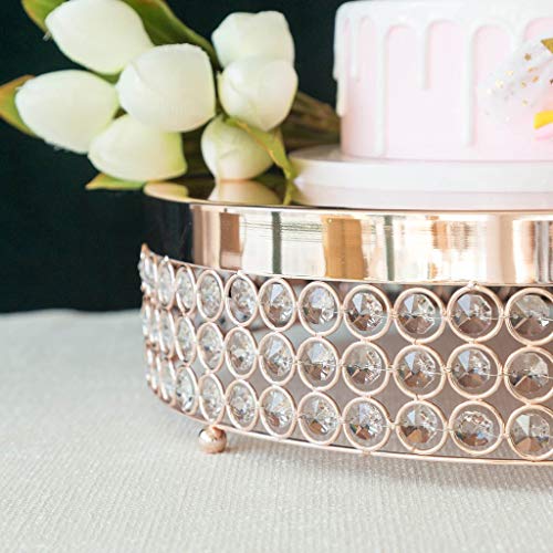 Tableclothsfactory Rose Gold Grand Wedding Beaded Crystal Metal Cake Centerpiece Stand Wedding Party Rise Cake Stand - 15.5" Diameter