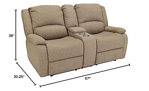 RecPro Charles 67" Double Recliner RV Sofa with Console and Cupholders | Zero Wall Loveseat for Camper | Wall Hugger Couch | Fifth Wheel Theater Seating | Replacement RV Furniture | Oatmeal Cloth