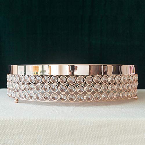 Tableclothsfactory Rose Gold Grand Wedding Beaded Crystal Metal Cake Centerpiece Stand Wedding Party Rise Cake Stand - 15.5" Diameter