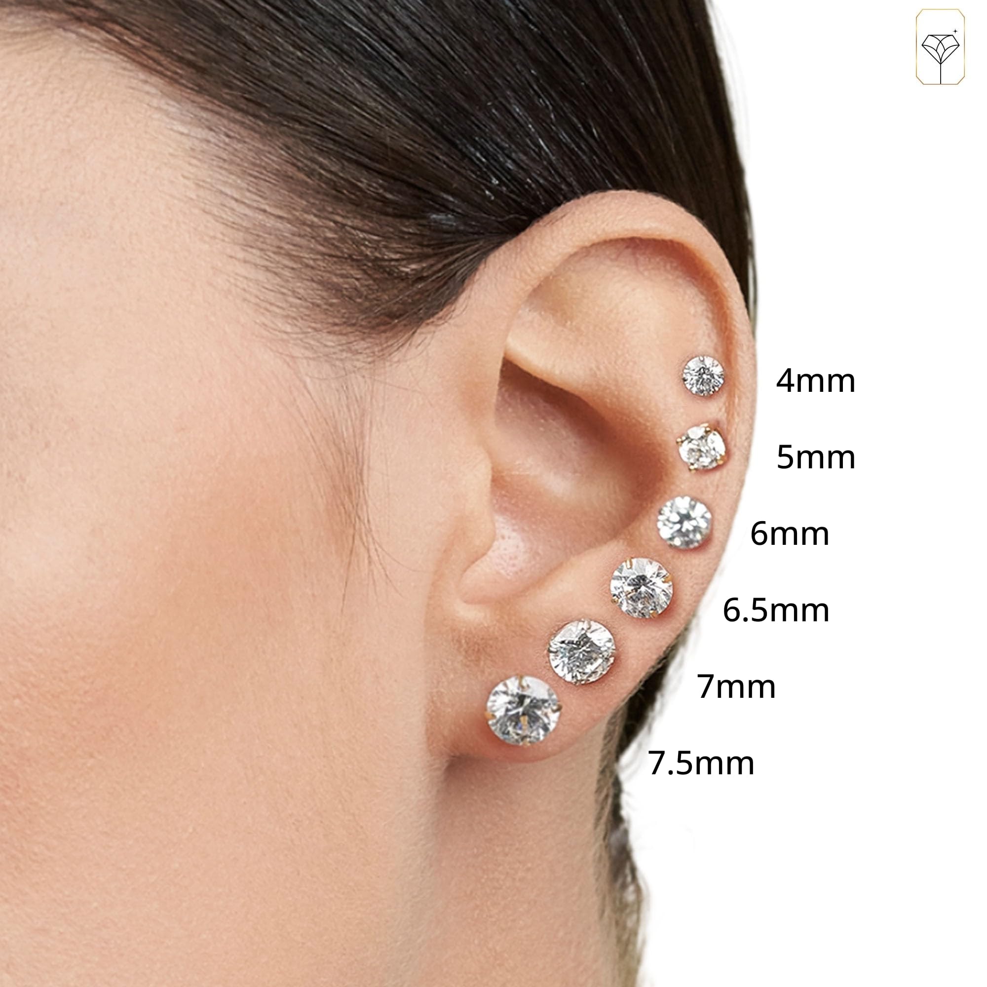 MAX + STONE 14k Solid White Gold Stud Earrings for Women & Men with CZ | Real 14k Gold Cubic Zirconia Earrings Studs with Secure Butterfly Backs | Anti-Tarnishing Cubic Zirconia Studs | Size - 4MM
