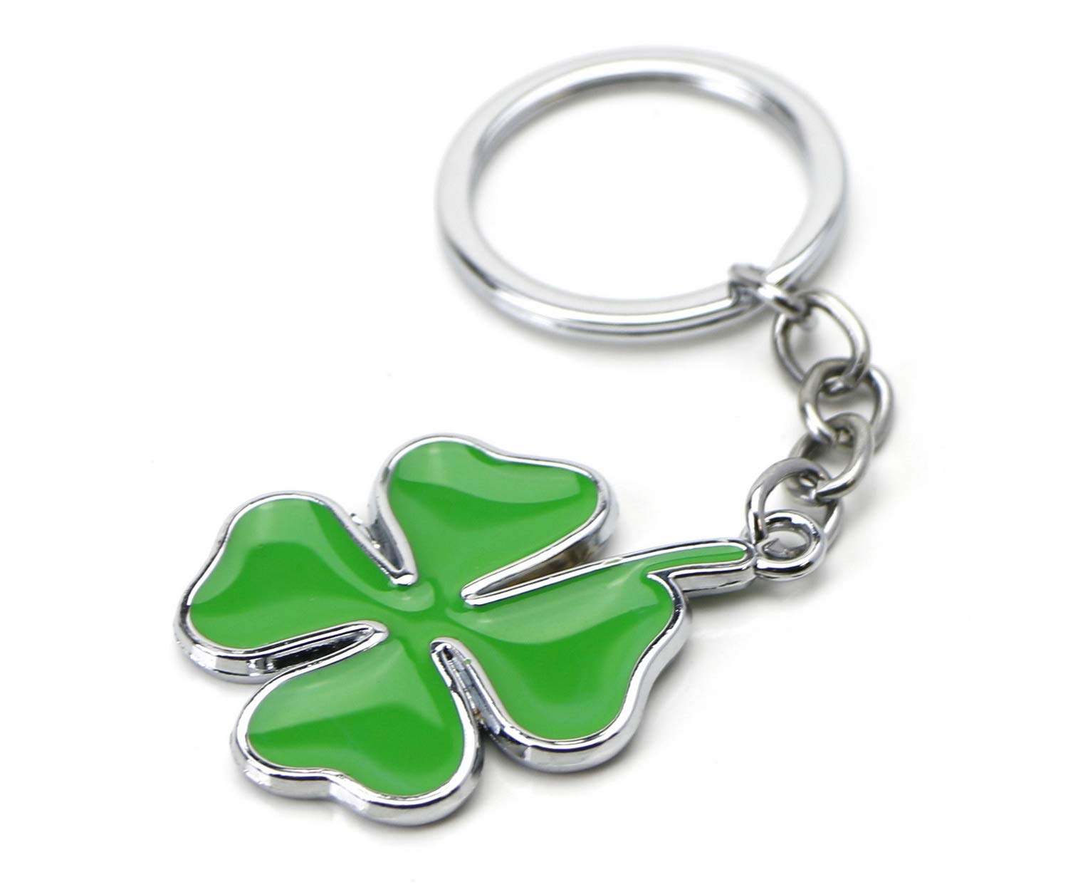 iJDMTOY Chrome Finish The Lucky Quadrifoglio Four Leaf Clover Cloverleaf Key Chain Ring Keychain
