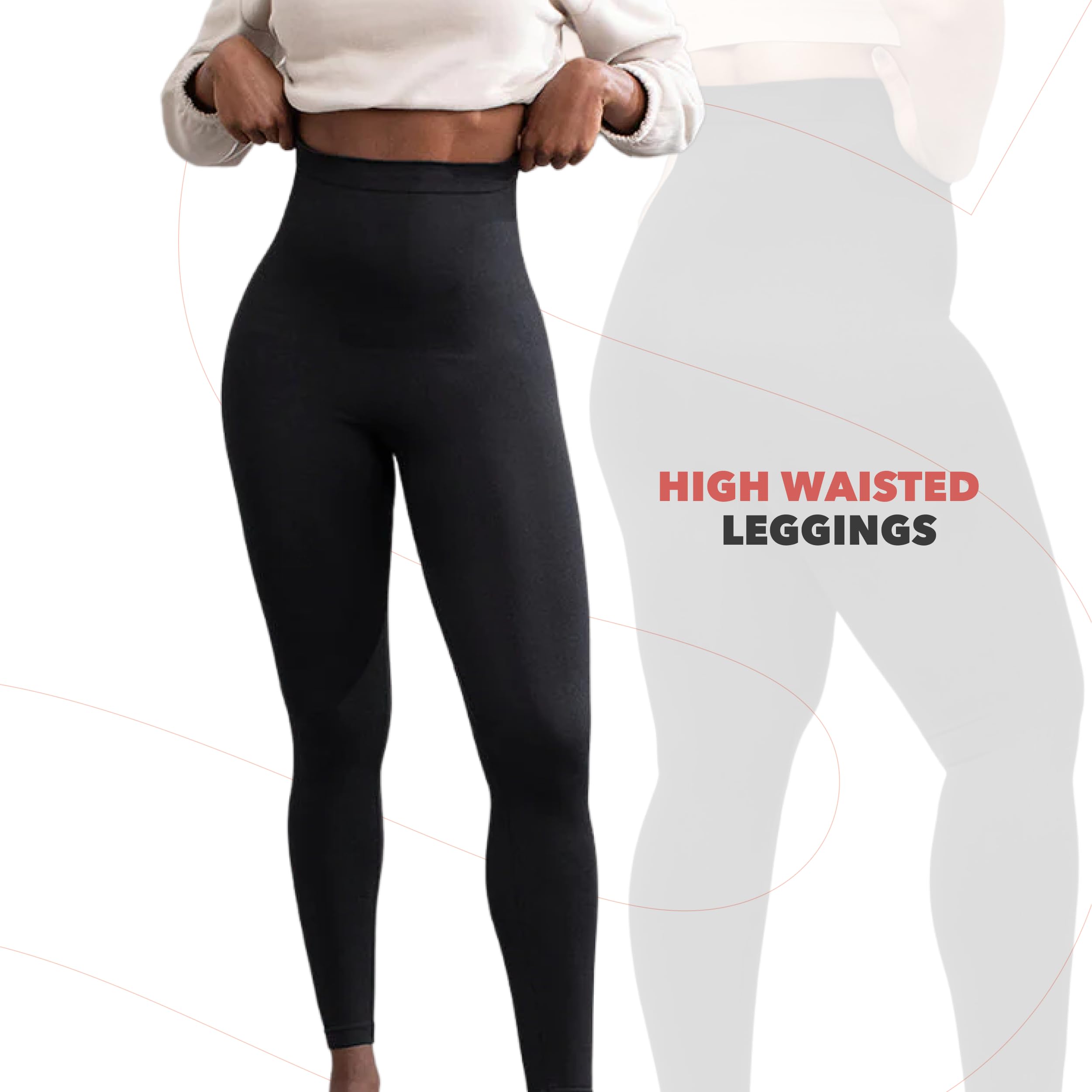 SHAPERMINT Leggings for Women Tummy Control - High Waisted Shapewear Leggings, Womens Plus Size, Thick Non-See-Through Black
