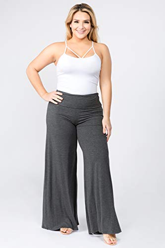 YELETE Women's Fashion Colorful Printed High Waist Fold Over Wide Leg Palazzo Pants (Medium, Heather Charcoal)
