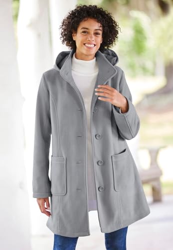 Woman Within Women's Plus Size Hooded A-Line Fleece Coat - 26 W, Black