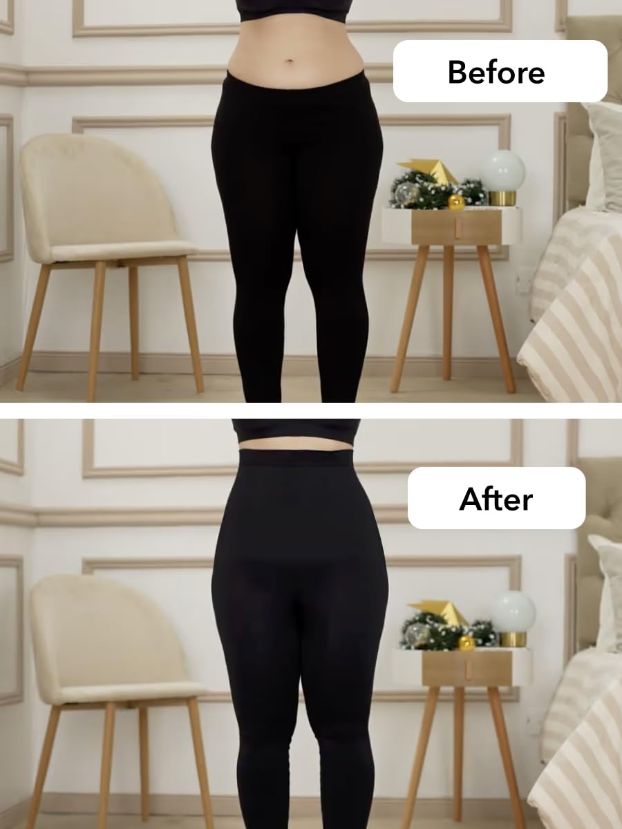 SHAPERMINT Leggings for Women Tummy Control - High Waisted Shapewear Leggings, Womens Plus Size, Thick Non-See-Through Black