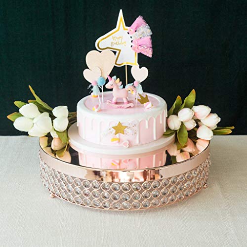 Tableclothsfactory Rose Gold Grand Wedding Beaded Crystal Metal Cake Centerpiece Stand Wedding Party Rise Cake Stand - 15.5" Diameter