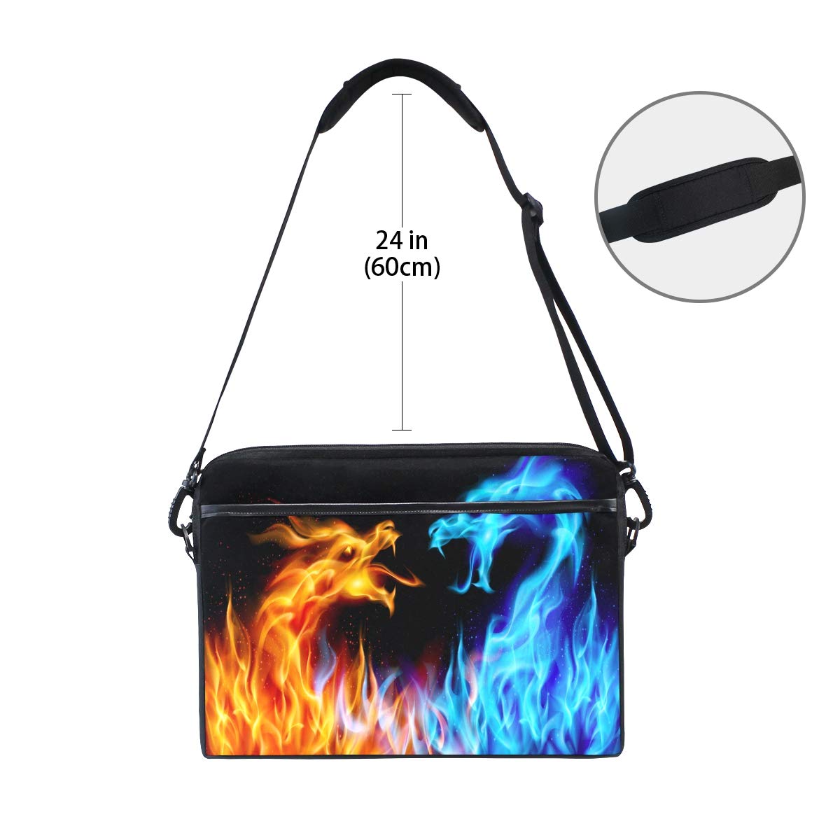 Abstract Fiery Dragon Print 13 13.3 14 Inch Laptop Shoulder Messenger Bag Case Sleeve Briefcase with Handle Strap for Men Women