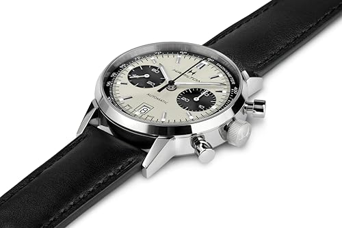 Hamilton Watch American Classic Intra-Matic Auto Chrono | Swiss Made | 40mm Stainless Steel Case | White Dial Analog Watch | Black Leather Strap (Model: H38416711)
