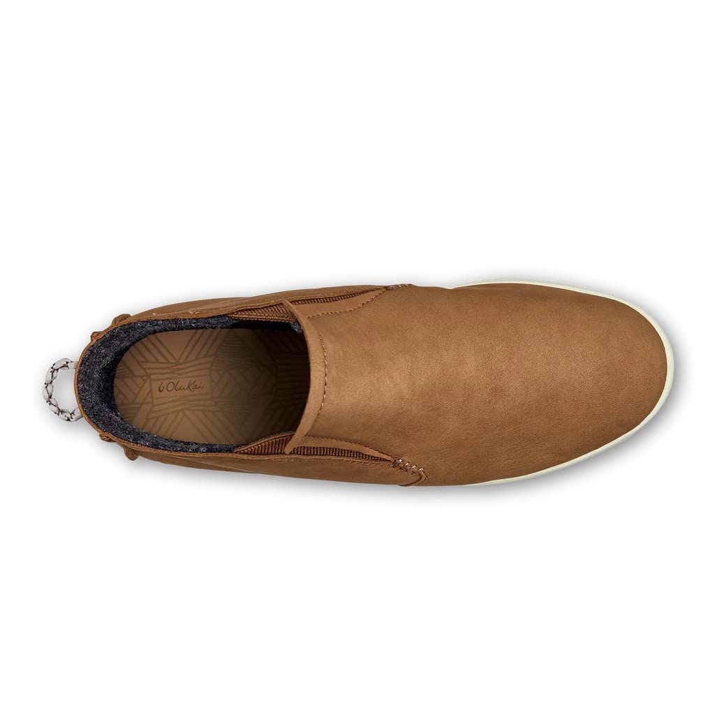 OLUKAI Hawai'iloa Manu Hope Women's Booties, Soft & Comfortable Waterproof Full-Grain Leather, Elastic Gore Panels for Customized Fit & Wet Grip Rubber Soles, Fox/Off White, 10