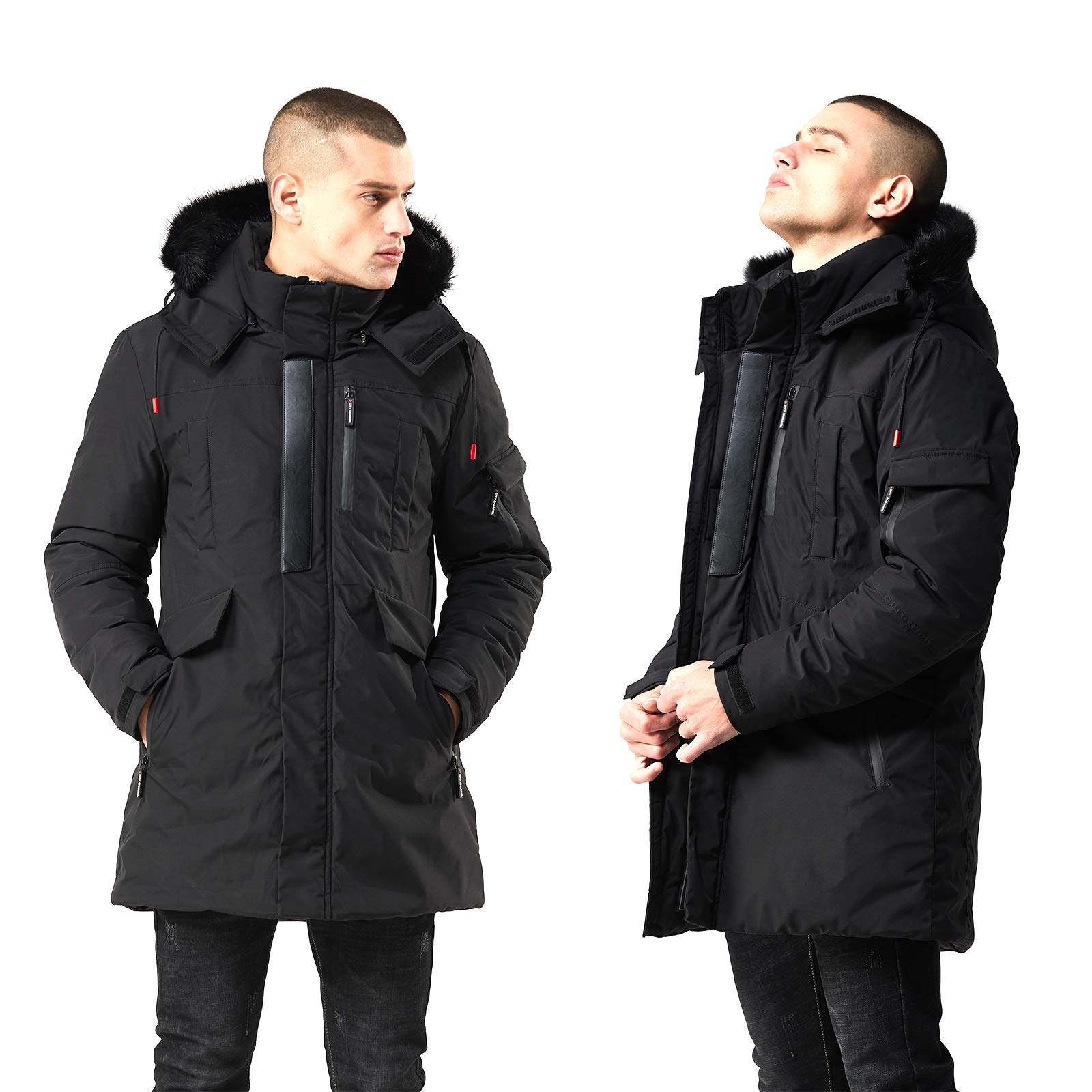 WEEN CHARM Men's Warm Parka Ski Jacket Water Resistant Puffer Jacket Long Winter Coat with Removable Faux Fur Hood