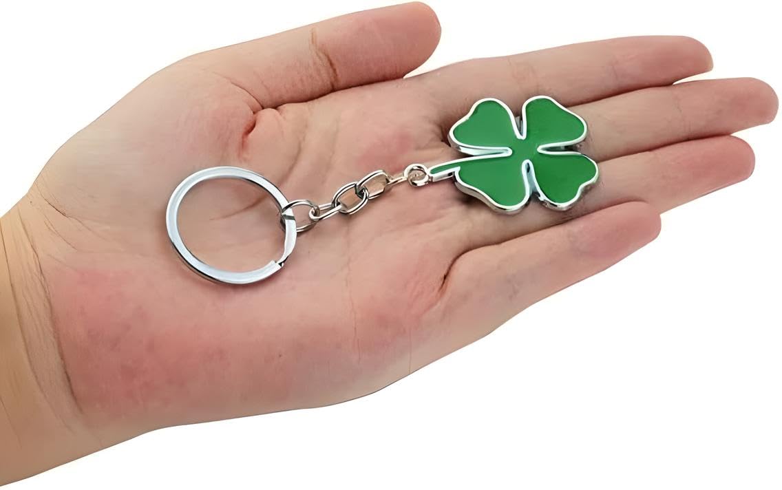 iJDMTOY Chrome Finish The Lucky Quadrifoglio Four Leaf Clover Cloverleaf Key Chain Ring Keychain