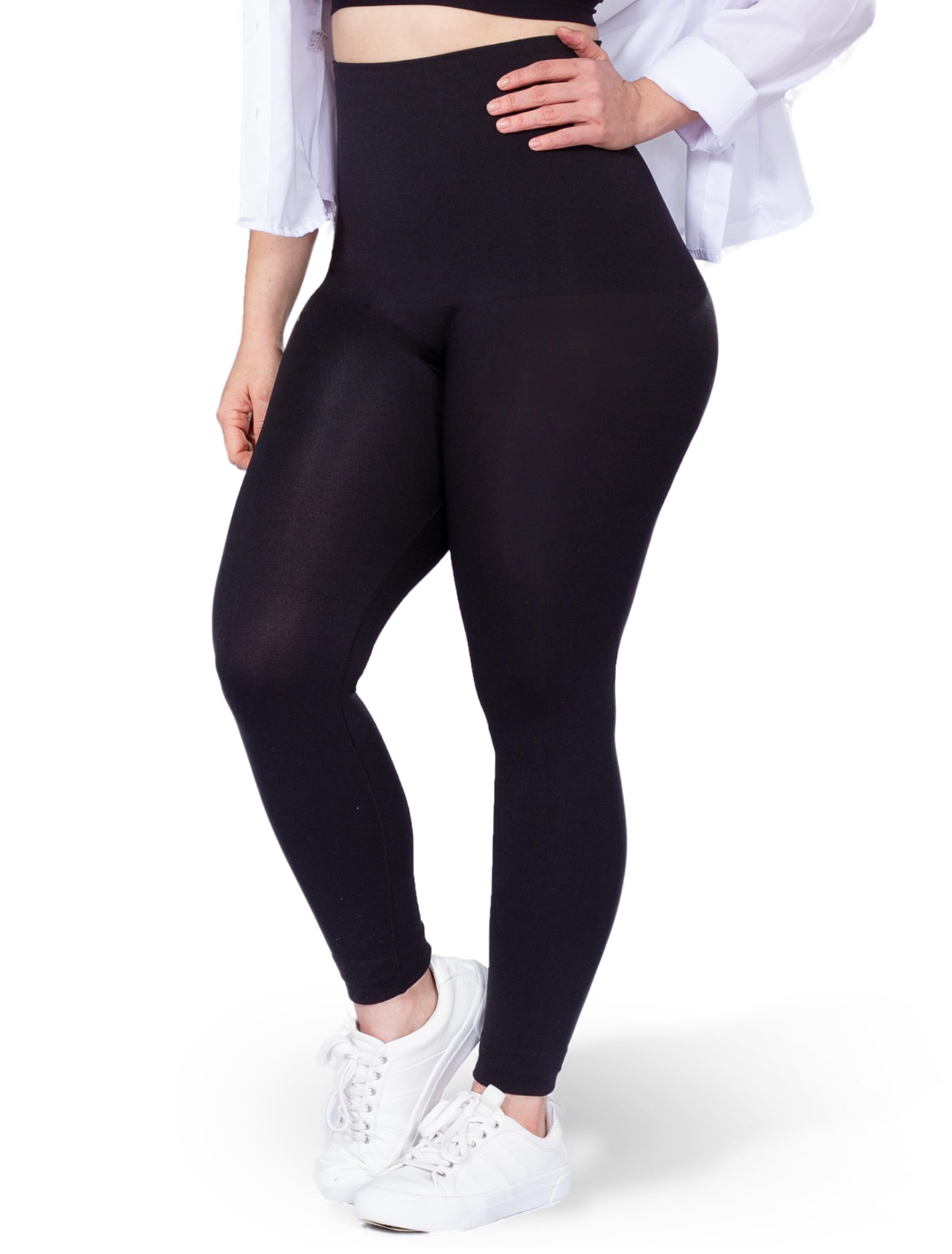 SHAPERMINT Leggings for Women Tummy Control - High Waisted Shapewear Leggings, Womens Plus Size, Thick Non-See-Through Black