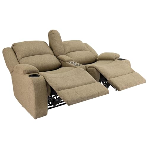 RecPro Charles 67" Double Recliner RV Sofa with Console and Cupholders | Zero Wall Loveseat for Camper | Wall Hugger Couch | Fifth Wheel Theater Seating | Replacement RV Furniture | Oatmeal Cloth
