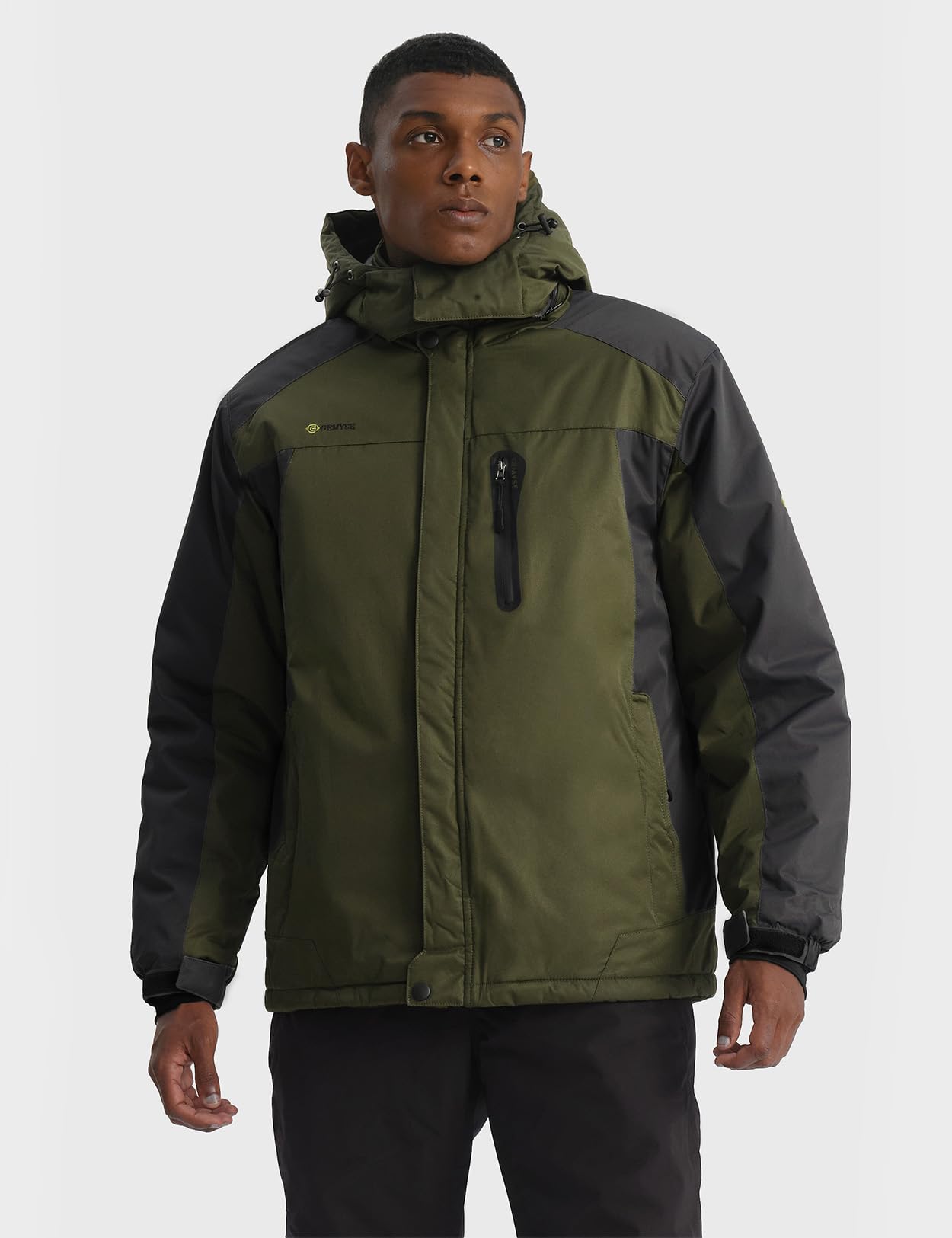 GEMYSE Men's Mountain Waterproof Ski Snow Jacket Winter Windproof Rain Jacket (Army Green,Medium)
