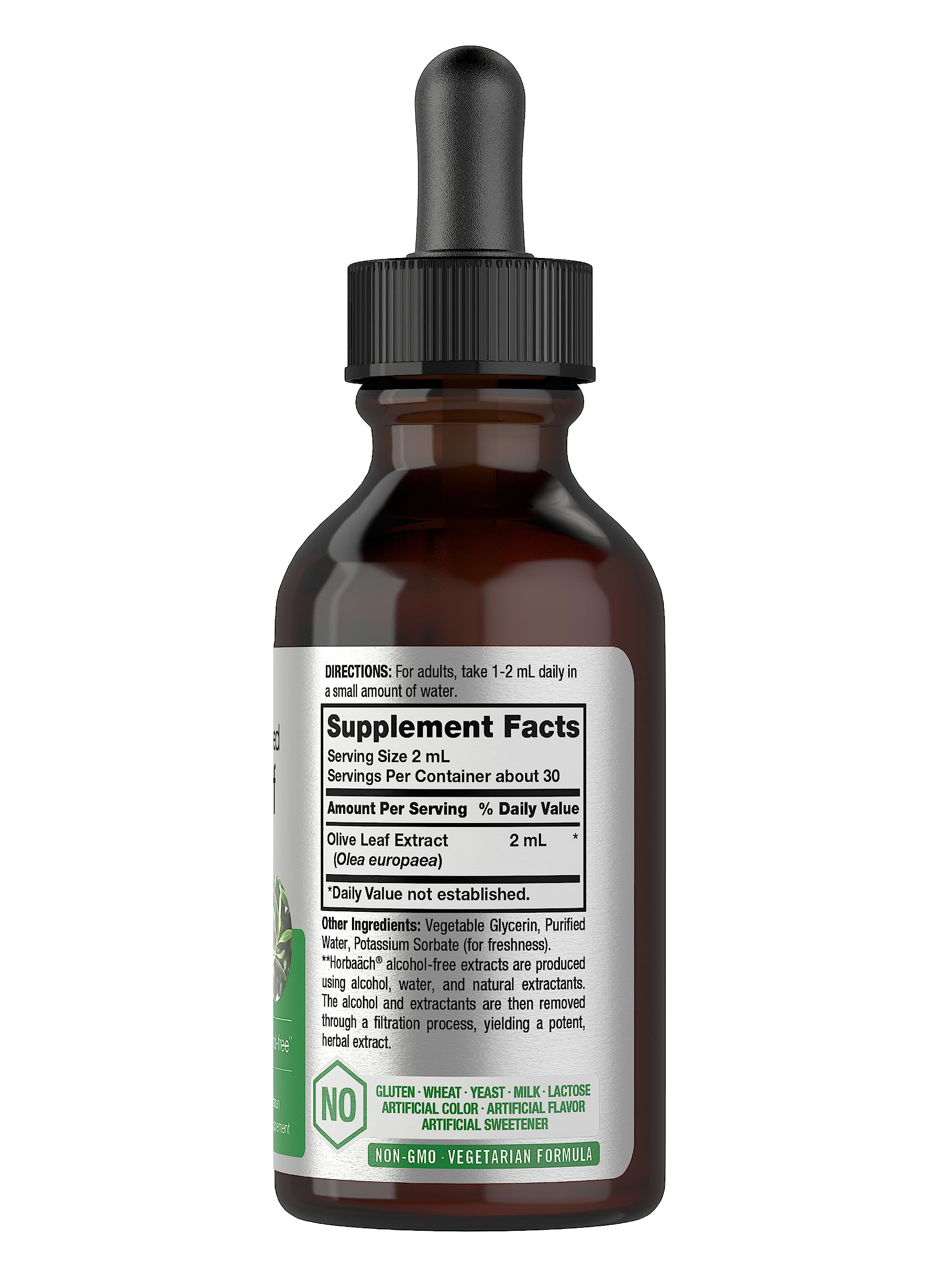 Horbäach Olive Leaf Extract Liquid | 2 fl oz | Vegetarian Drops | Alcohol Free, Non-GMO, Gluten Free Supplement