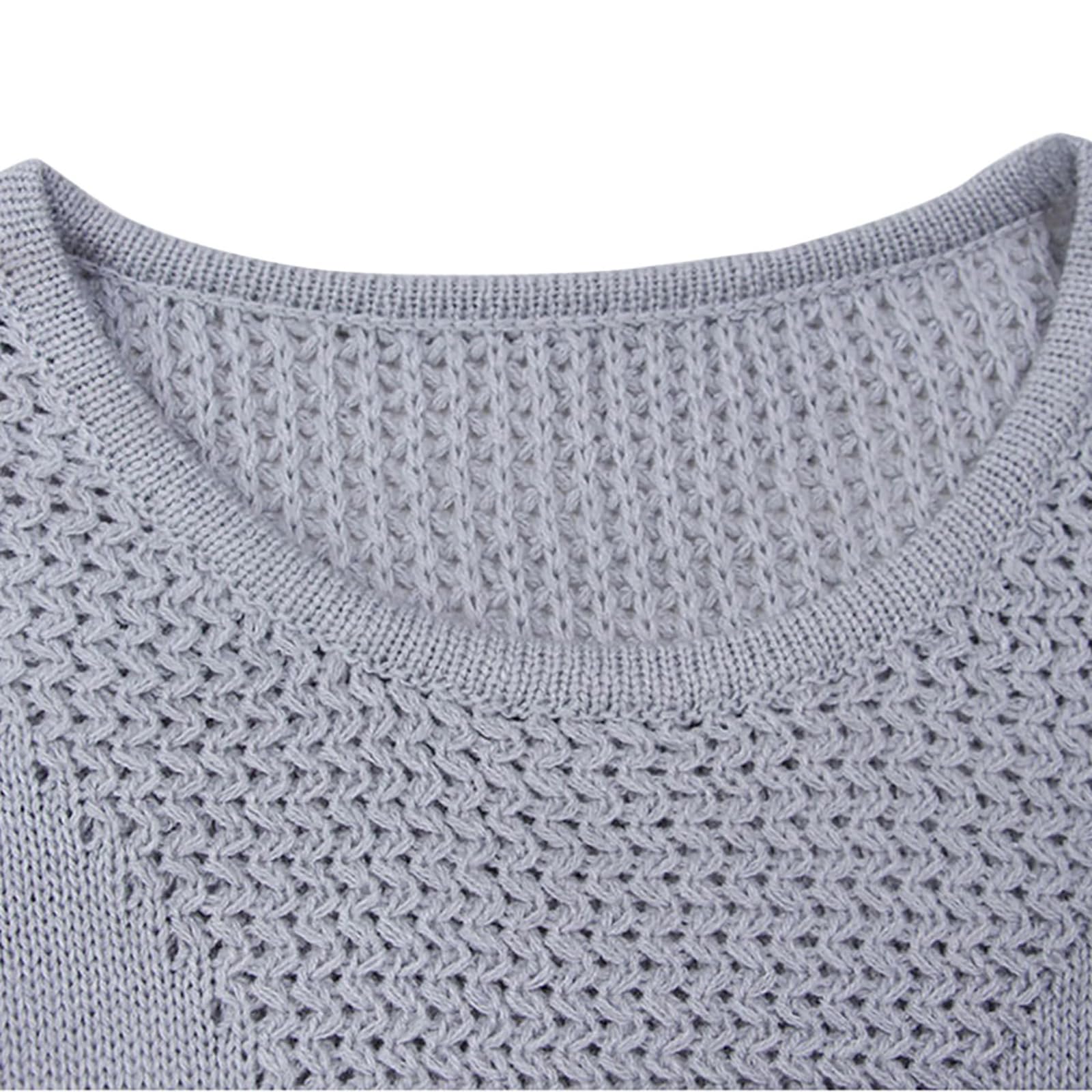 shermie Women's V Shap Colorblock Sweaters Long Sleeve Crew Neck Loose Casual Knitted Pullover Large Grey