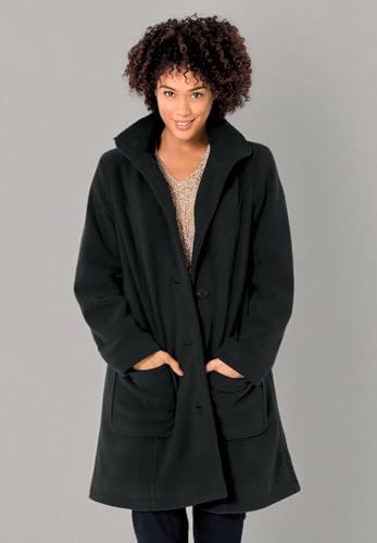Woman Within Women's Plus Size Hooded A-Line Fleece Coat - 26 W, Black