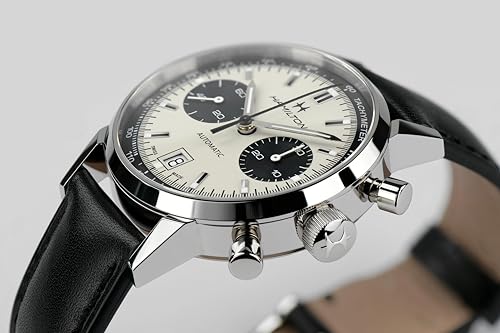 Hamilton Watch American Classic Intra-Matic Auto Chrono | Swiss Made | 40mm Stainless Steel Case | White Dial Analog Watch | Black Leather Strap (Model: H38416711)