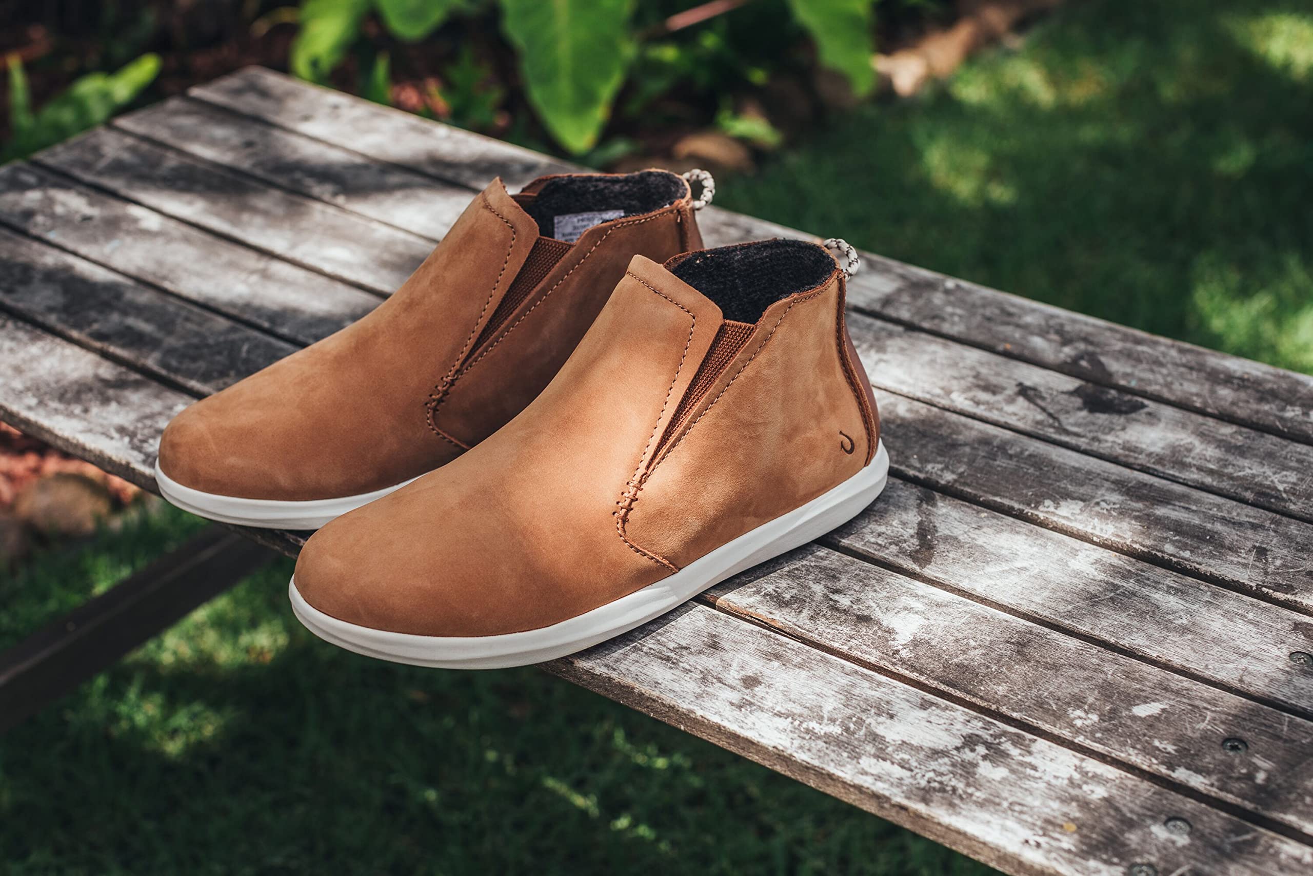 OLUKAI Hawai'iloa Manu Hope Women's Booties, Soft & Comfortable Waterproof Full-Grain Leather, Elastic Gore Panels for Customized Fit & Wet Grip Rubber Soles, Fox/Off White, 10