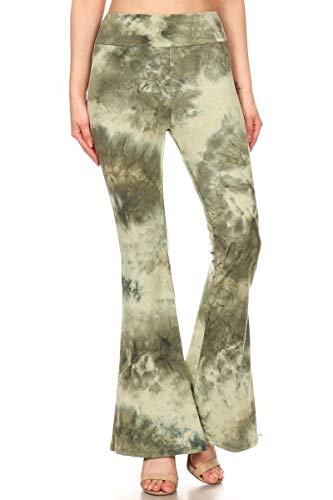 Leggings Depot PZA-R983-S Sage Tie Dye Print Palazzo Pants, Small
