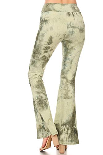 Leggings Depot PZA-R983-S Sage Tie Dye Print Palazzo Pants, Small