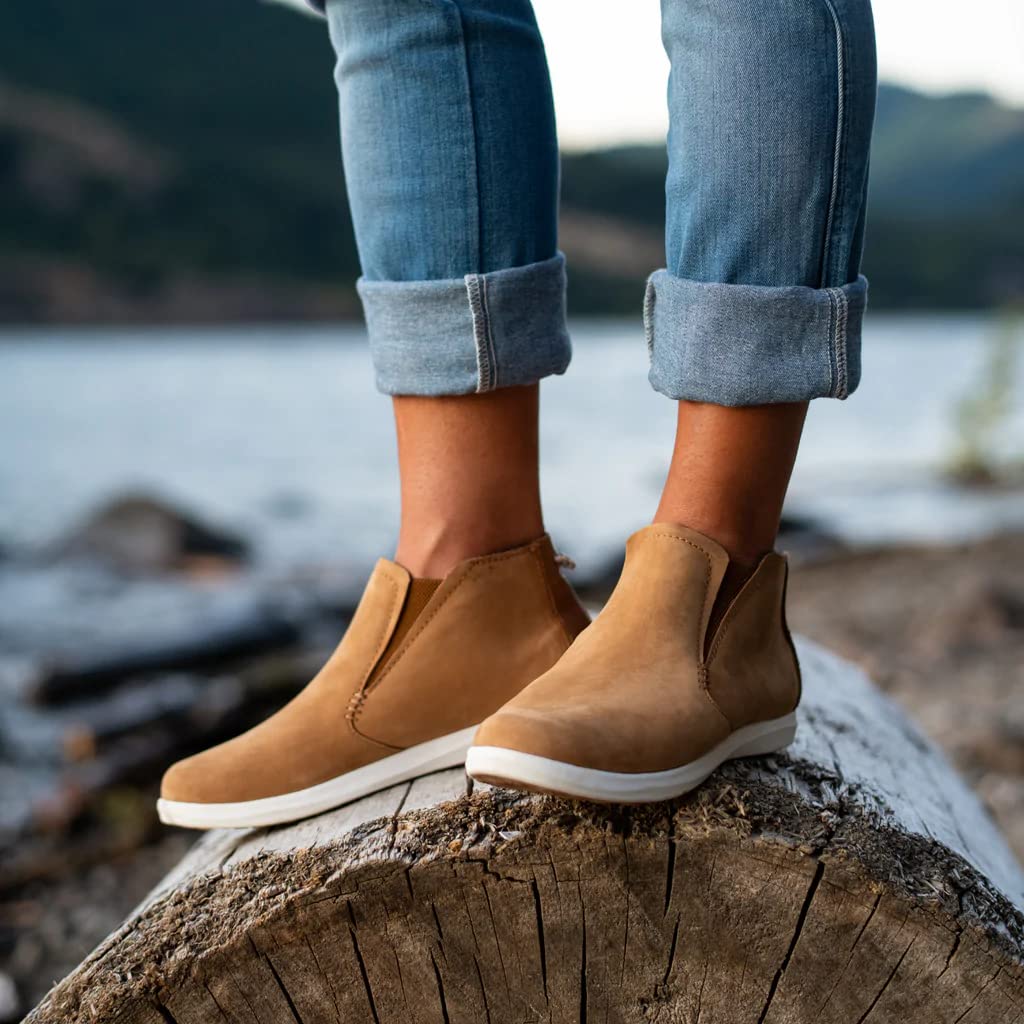 OLUKAI Hawai'iloa Manu Hope Women's Booties, Soft & Comfortable Waterproof Full-Grain Leather, Elastic Gore Panels for Customized Fit & Wet Grip Rubber Soles, Fox/Off White, 10