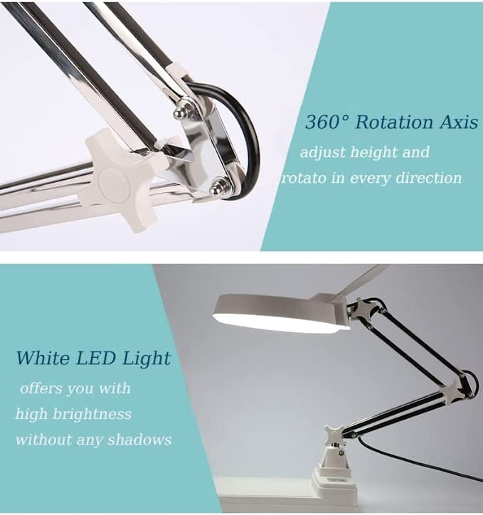 INTBUYING 20X Magnifier,110V Folding LED Desk Lamp Amplification Magnifier, 5" White Glass Lens,Adjustable Table Magnifier with Light, for Reading and Working
