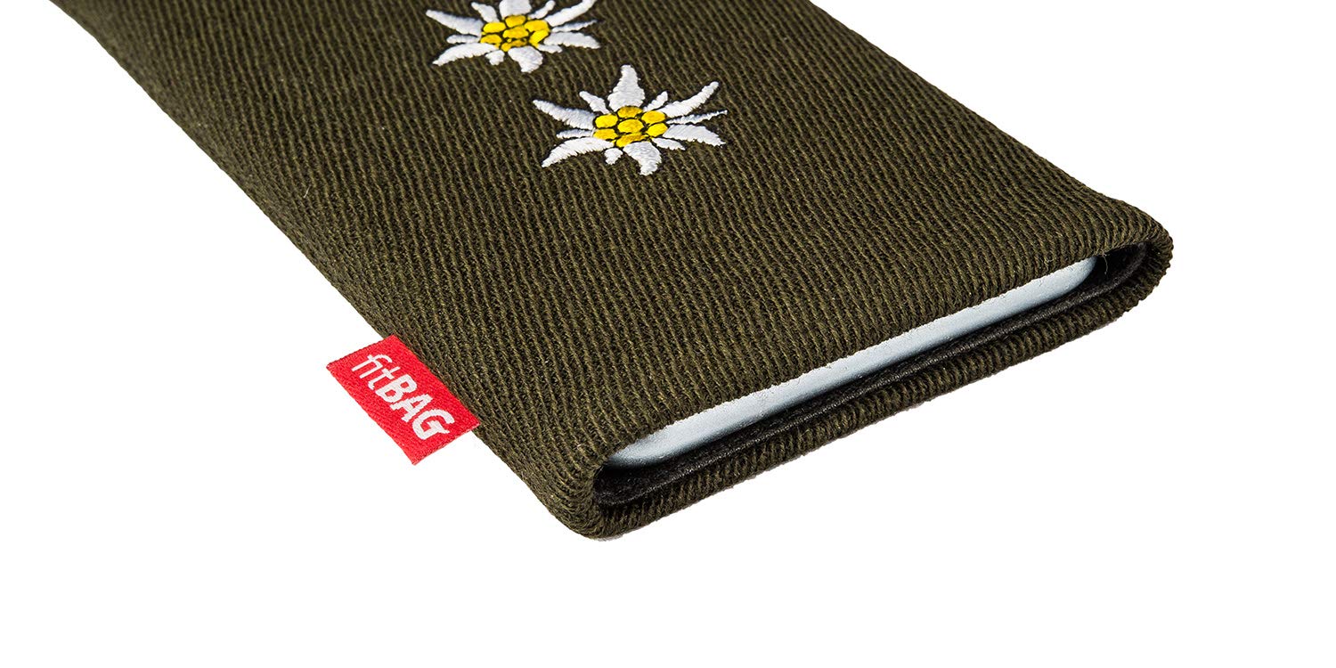 fitBAG Trachten Edelweiss Custom Tailored Sleeve for Xiaomi Redmi Note 6 Pro | Made in Germany | Fine Fabric Pouch case Cover with Microfibre Lining for Display Cleaning