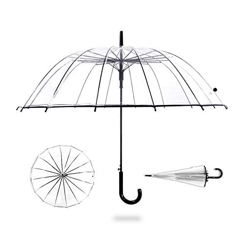 ThreeH Clear Large Umbrella Windproof Auto Open 16 Steel Ribs Classic Transparent Umbrella Unisex adult,KS10 Black