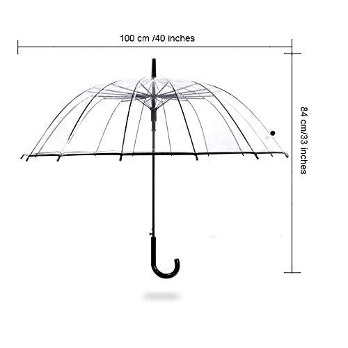 ThreeH Clear Large Umbrella Windproof Auto Open 16 Steel Ribs Classic Transparent Umbrella Unisex adult,KS10 Black