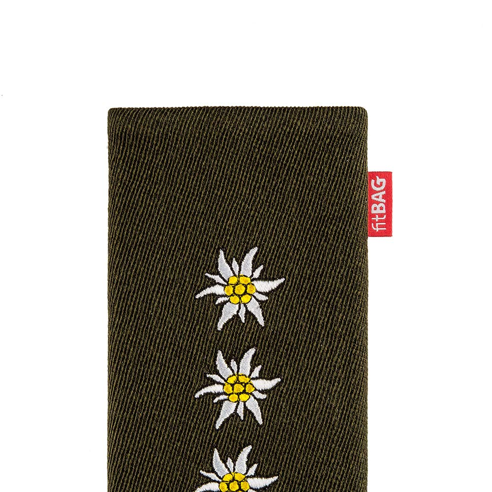 fitBAG Trachten Edelweiss Custom Tailored Sleeve for Xiaomi Redmi Note 6 Pro | Made in Germany | Fine Fabric Pouch case Cover with Microfibre Lining for Display Cleaning