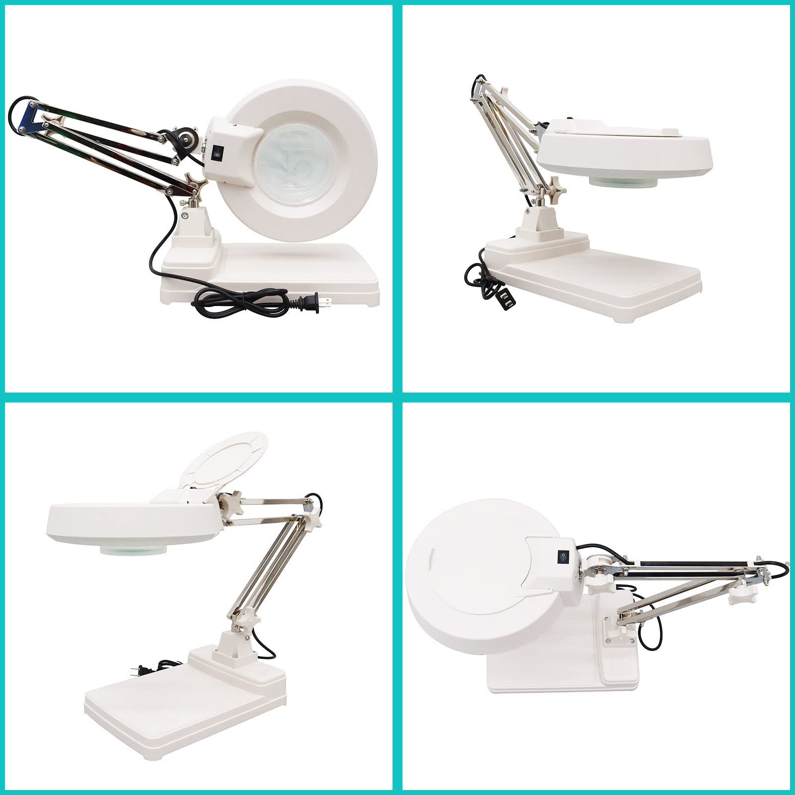 INTBUYING 20X Magnifier,110V Folding LED Desk Lamp Amplification Magnifier, 5" White Glass Lens,Adjustable Table Magnifier with Light, for Reading and Working