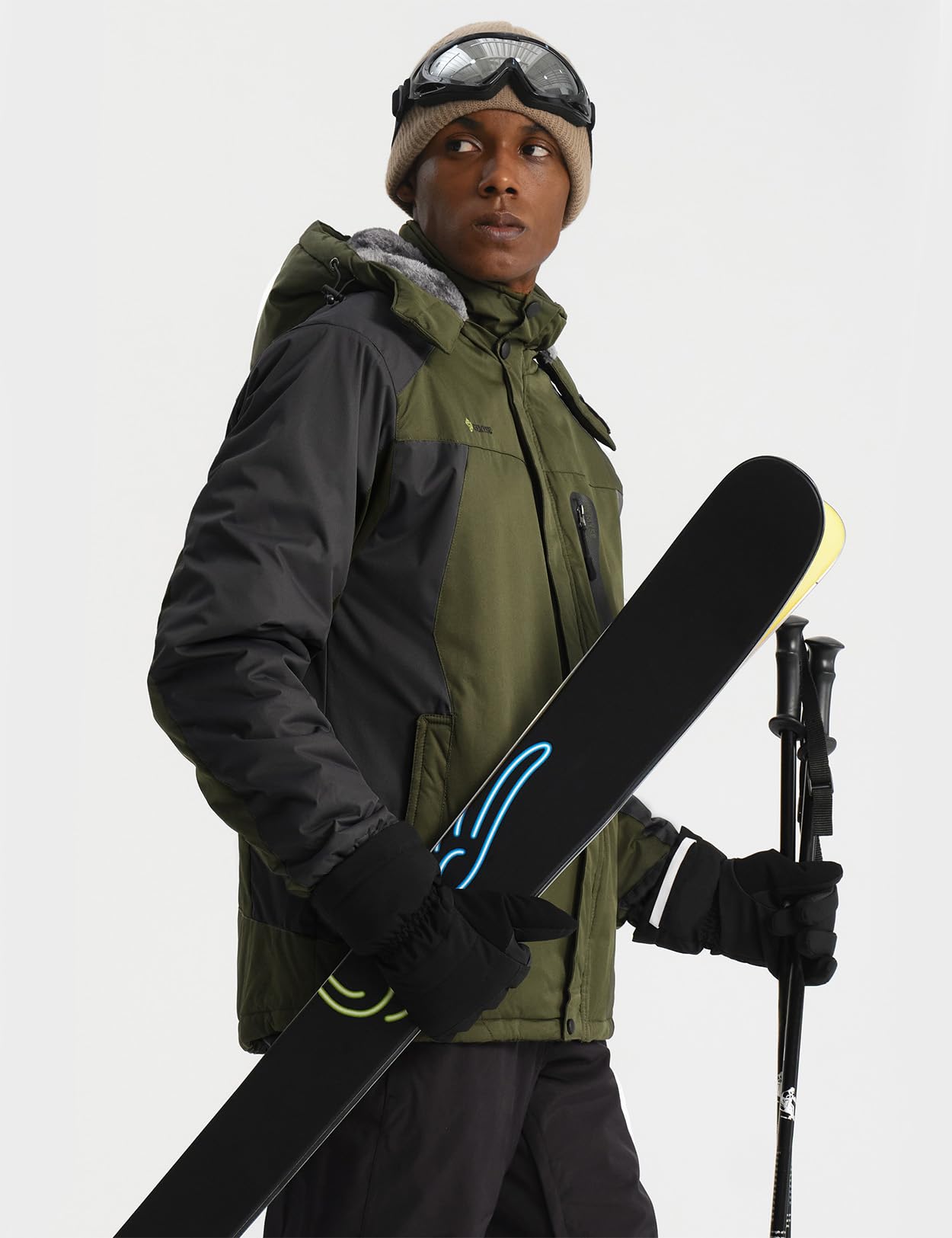 GEMYSE Men's Mountain Waterproof Ski Snow Jacket Winter Windproof Rain Jacket (Army Green,Medium)
