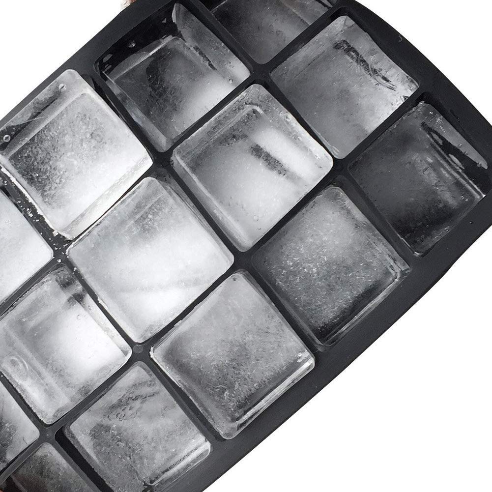 Silicone Ice Cube Trays with No Leaking Lid, Easy-Release and Flexible 15- Cavities Square Ice Cube Mold, Set of 2, No odors and Stackable
