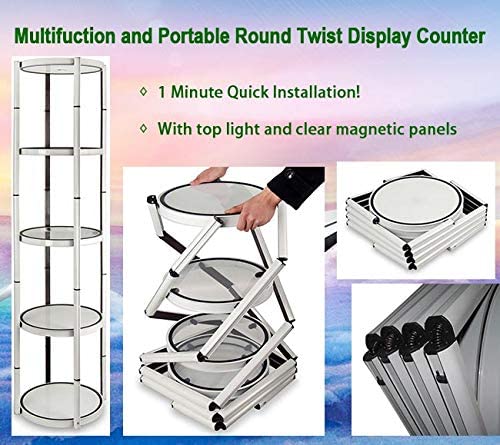 81 in Portable Display Case Set 5-Layer Circle Quick Installation Potable Twister Tower Portable Trade Show Counter with Twist and Fold Design- Stand Only (White)