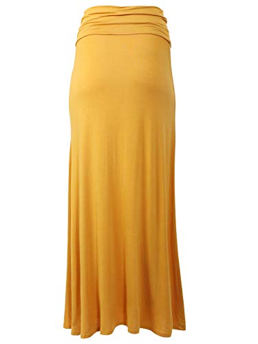 MixMatchy Women's Basic Foldable High Waist Regular and Plus Size Maxi Skirts Mustard 2XL