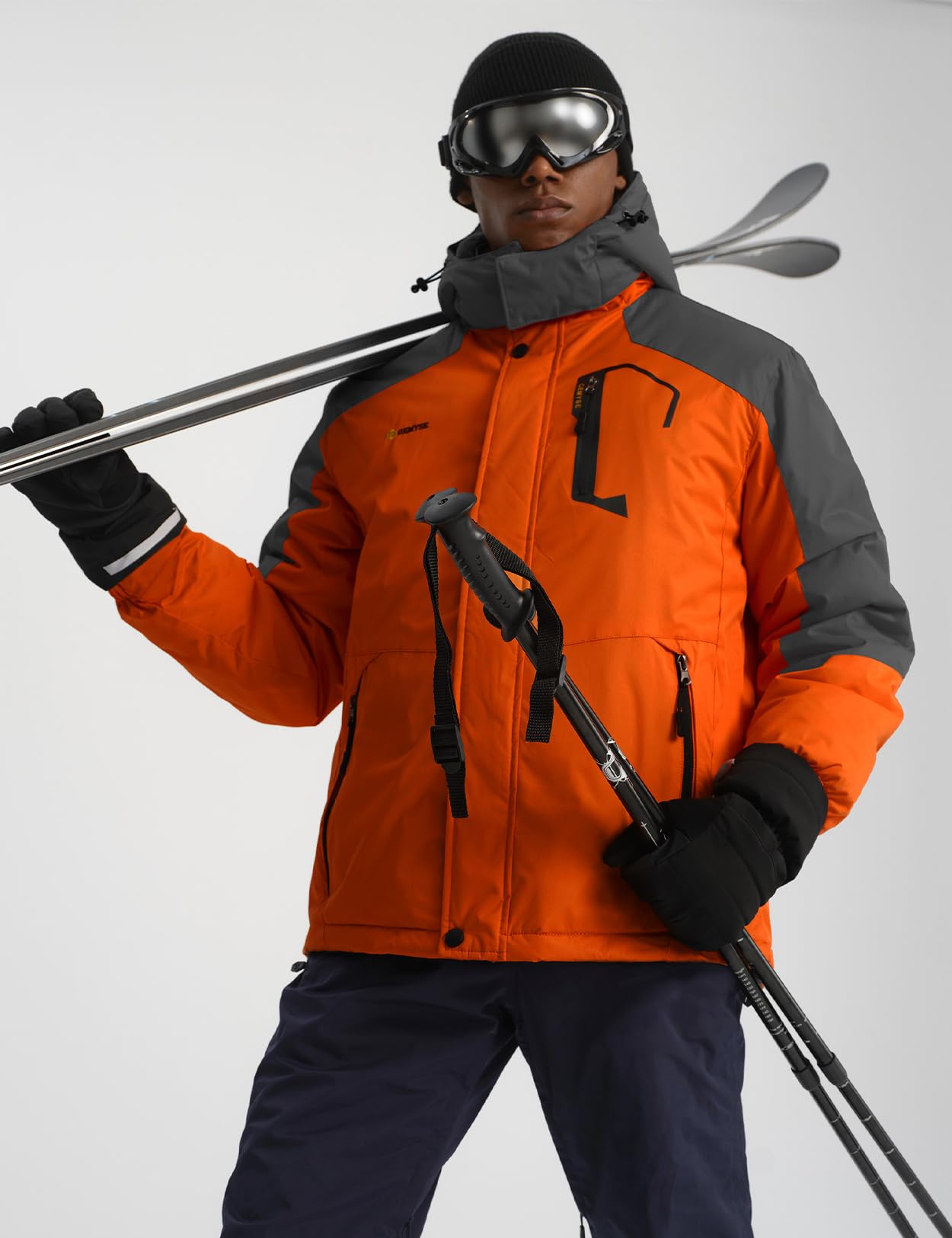 GEMYSE Men's Mountain Waterproof Ski Snow Jacket Winter Windproof Rain Jacket (Orange Grey,Large)