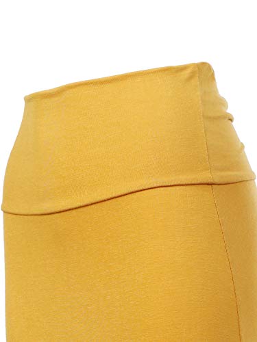 MixMatchy Women's Basic Foldable High Waist Regular and Plus Size Maxi Skirts Mustard 2XL