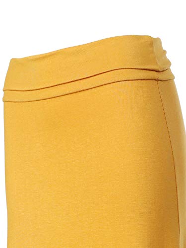 MixMatchy Women's Basic Foldable High Waist Regular and Plus Size Maxi Skirts Mustard 2XL