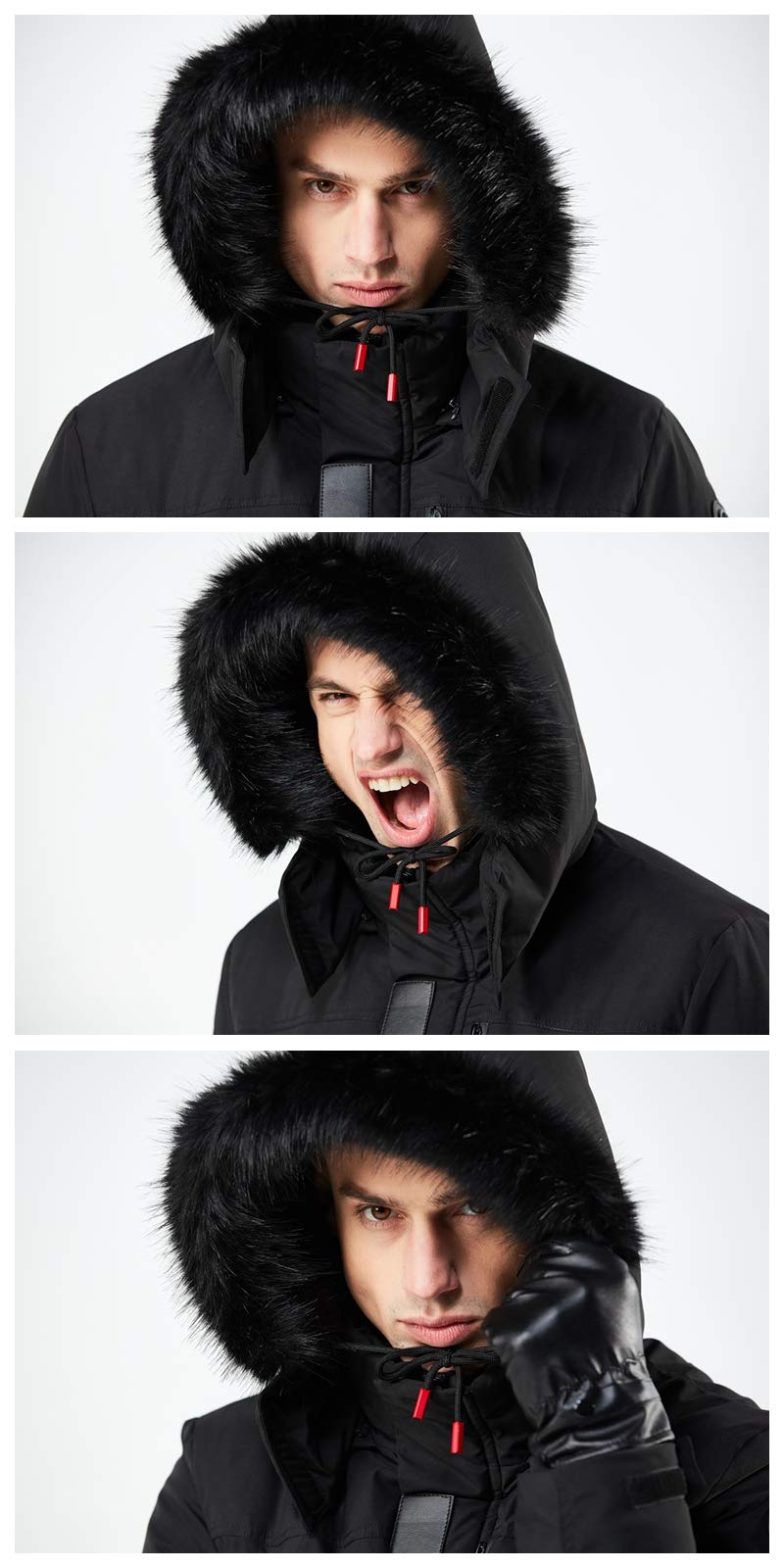 WEEN CHARM Men's Warm Parka Ski Jacket Water Resistant Puffer Jacket Long Winter Coat with Removable Faux Fur Hood