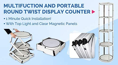 81 in Portable Display Case Set 5-Layer Circle Quick Installation Potable Twister Tower Portable Trade Show Counter with Twist and Fold Design- Stand Only (White)