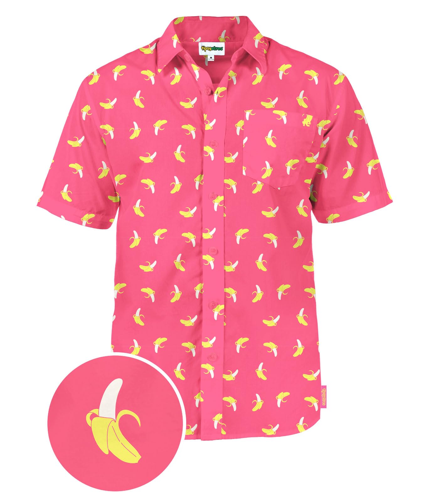 Tipsy Elves Men's Vacation Pink Banana Hawaiian Shirt Size XX-Large
