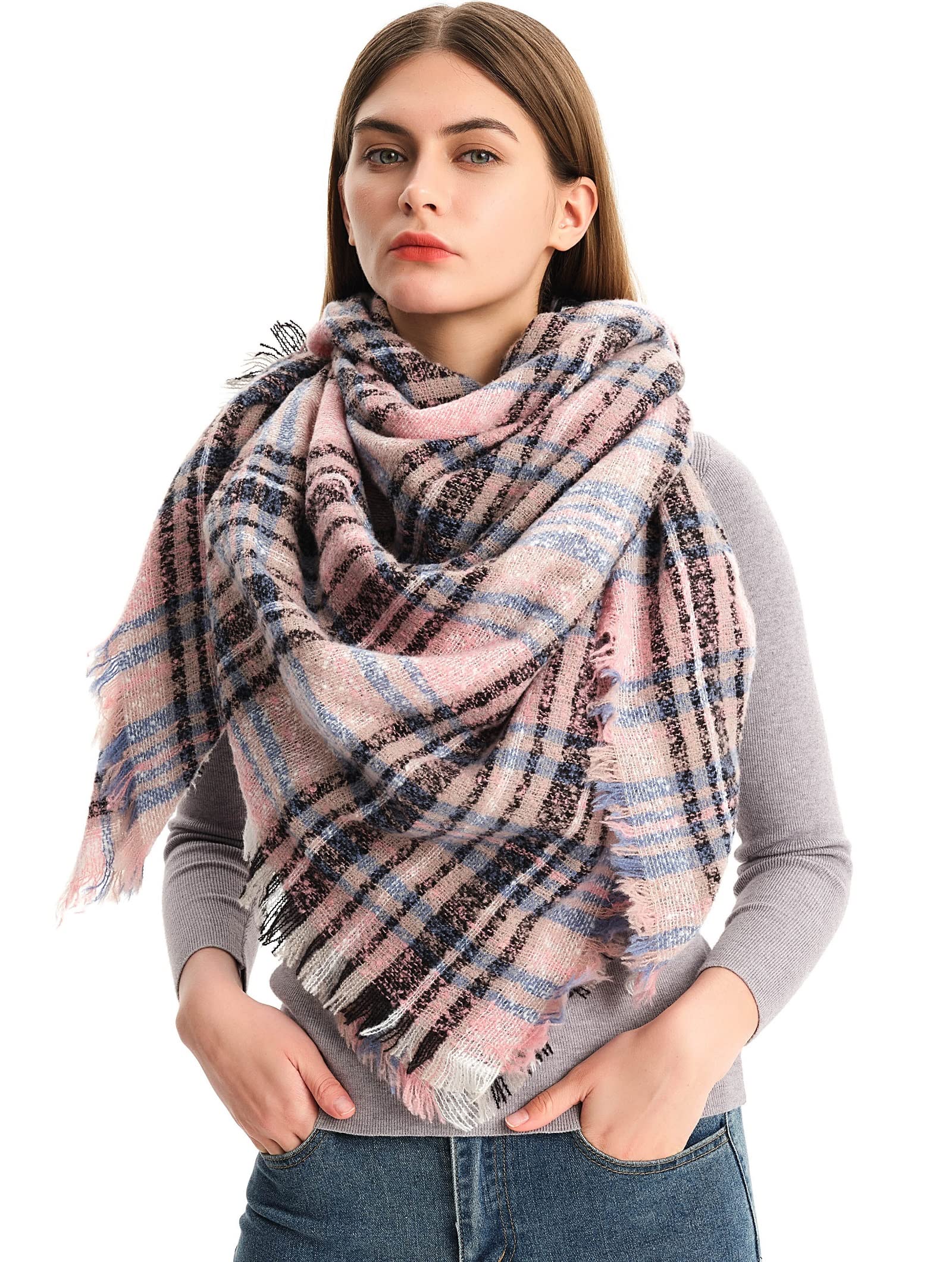 vxsvxm Winter Oversized Women's Scarves Plaid Scarf Tartan Shawl Wrap Blanket Scarf Warm Tassels Pashmina Scarf