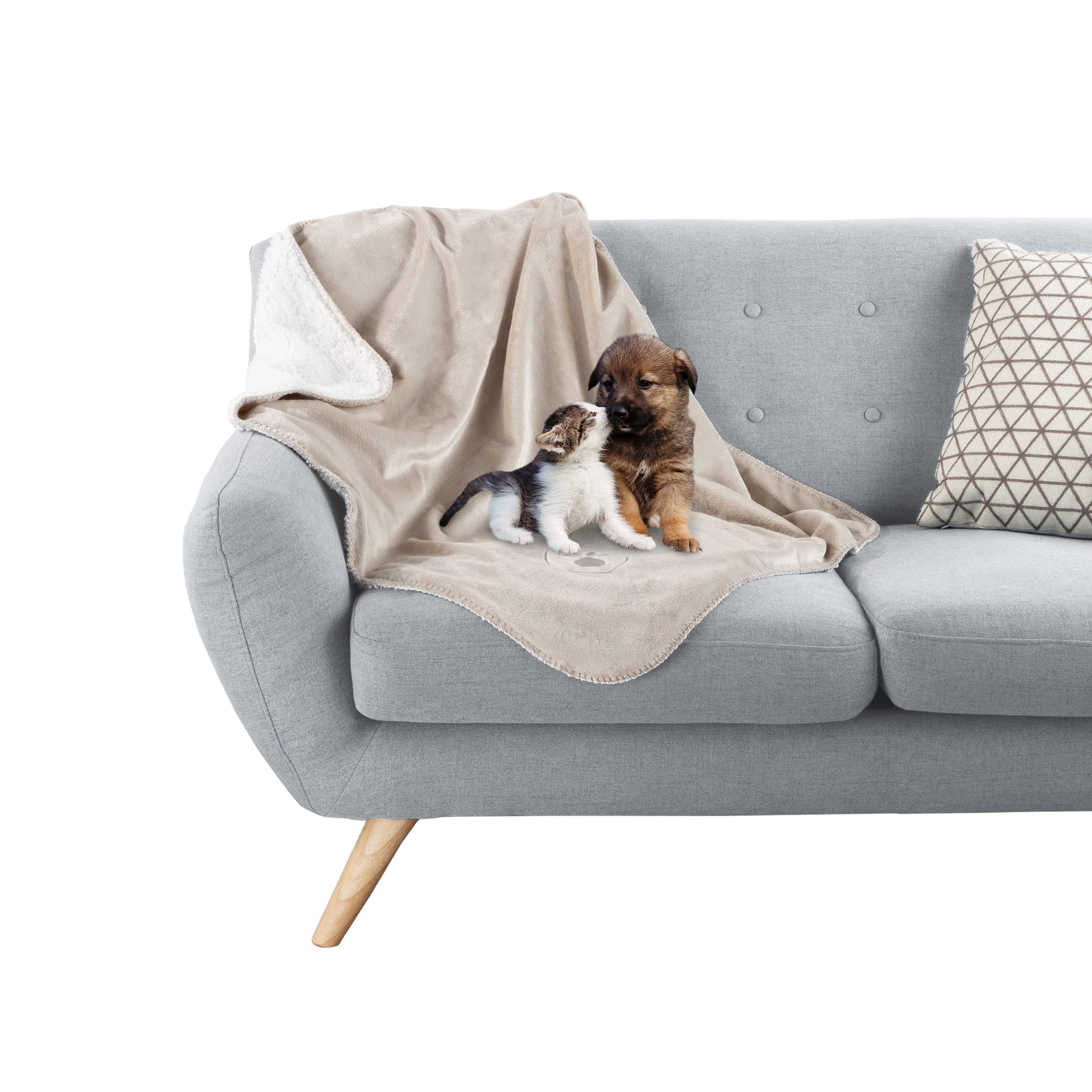 PETMAKER Waterproof Pet Blanket - 30x40-Inch Reversible Sherpa Fleece Throw Protects Couches, Cars, and Beds from Spills, Stains, and Fur (Tan)