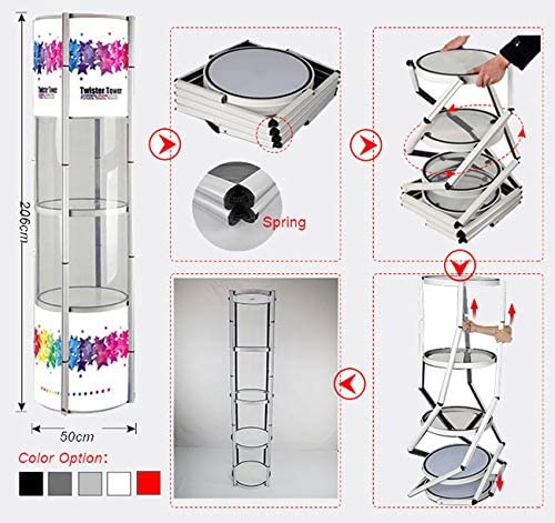 81 in Portable Display Case Set 5-Layer Circle Quick Installation Potable Twister Tower Portable Trade Show Counter with Twist and Fold Design- Stand Only (White)