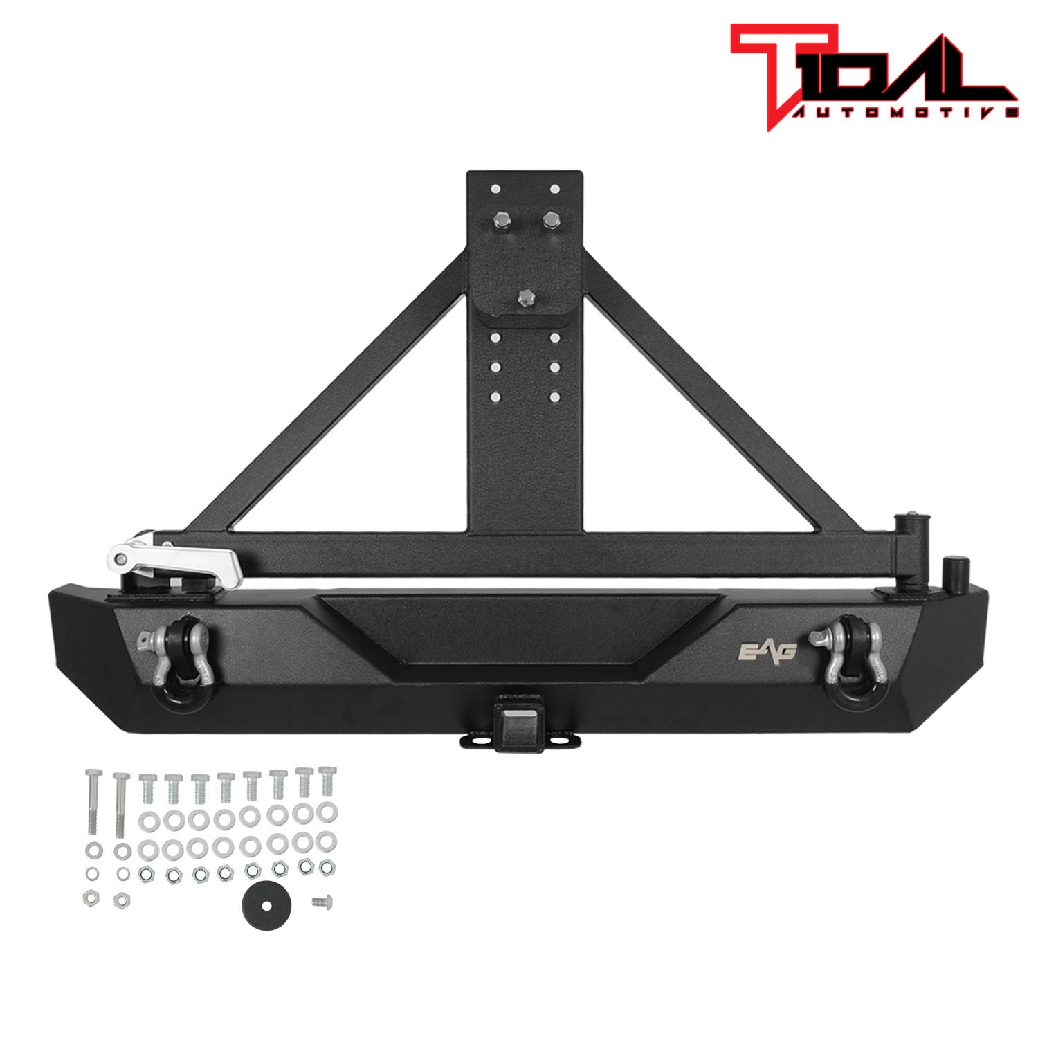 Tidal Heavy Duty Rear Bumper with Tire Carrier and Hitch Receiver Fit for 87-06 Wrangler TJ YJ